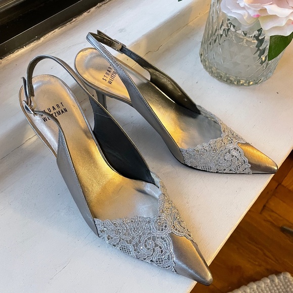 Stuart Weitzman | Shoes | Stuart Weiztman Silver Lace Heels | Poshmark